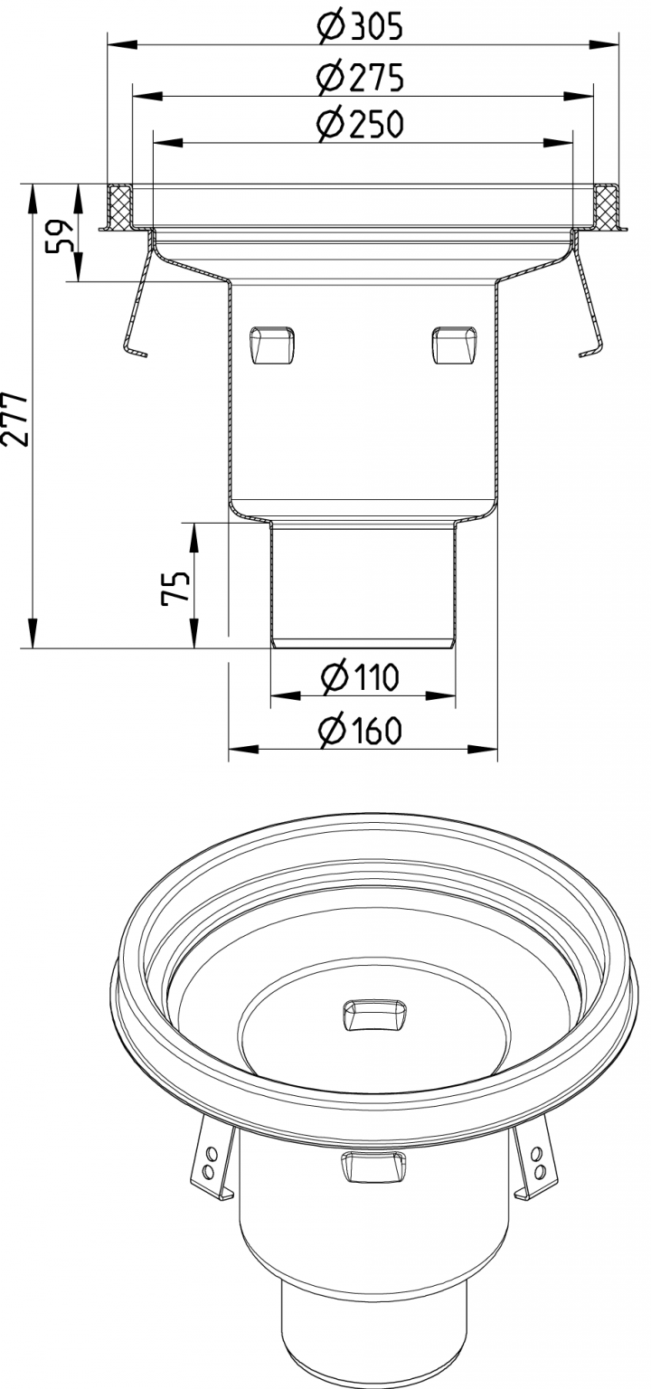 HYGIENICPRO IND DRAIN, LOW - (755.513.110 S)