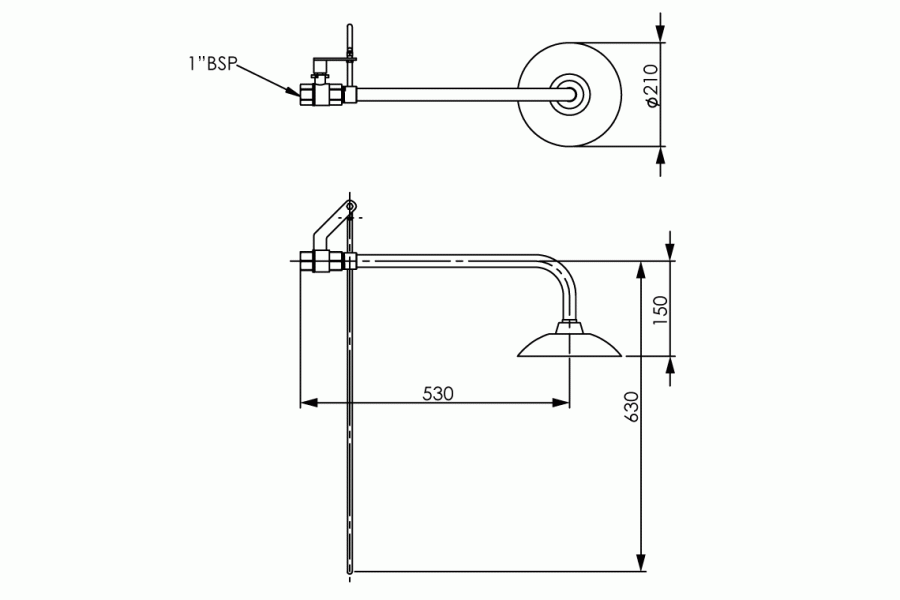 STAINLESS STEEL WALL MOUNTED DELUGE EMERGENCY SHOWERS AND HANDLE - (EW1050)