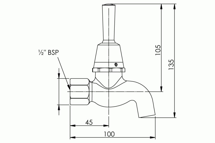 TYPE 47 SPRING ACTION BIB TAP FI 15MM LEVER ACTION - (BUB208L)