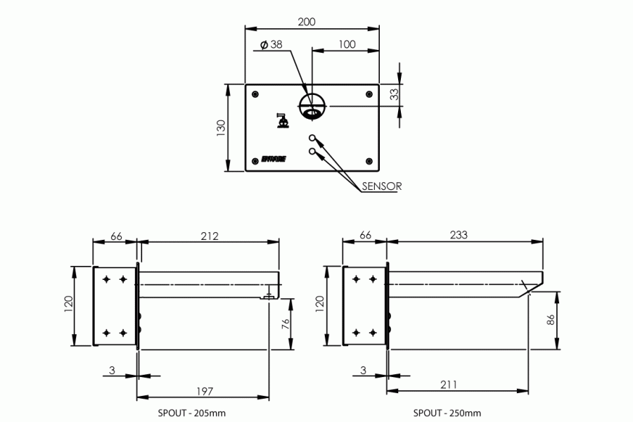 ENWARE WALL MOUNTED SENSOR TAP HANDS FREE ACTIVE SENSE 250MM SPOUT ...