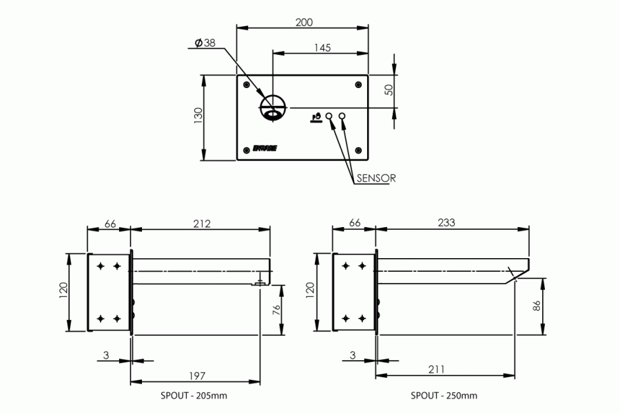 ENWARE WALL MOUNTED SENSOR TAP HANDS FREE ON/OFF DEMAND SENSOR 250MM ...