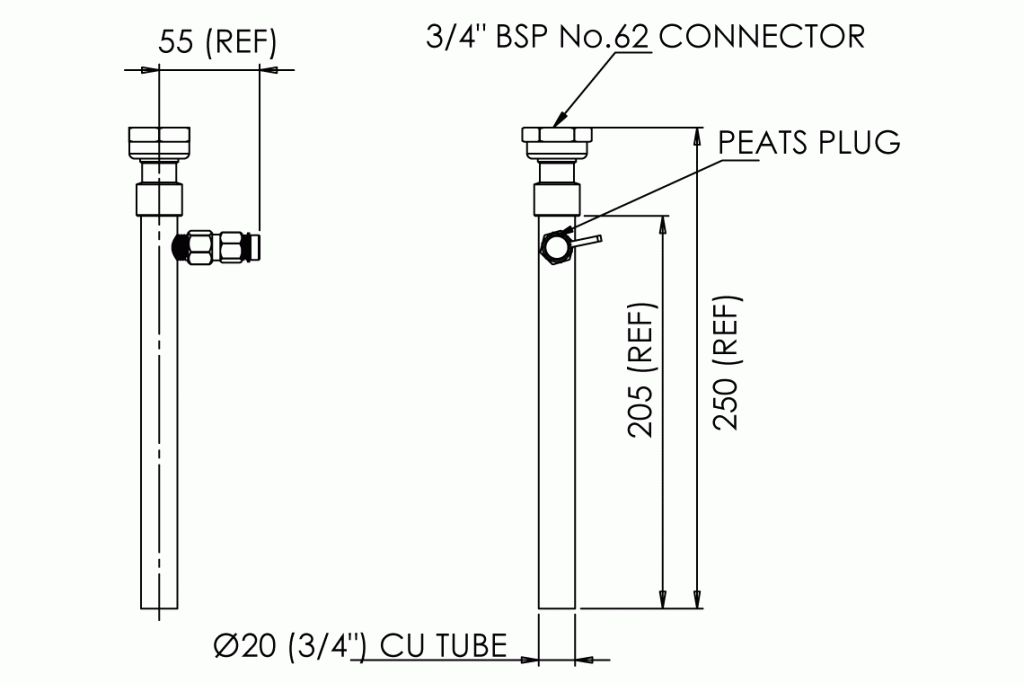 ENWARE 20MM OUTLET TAIL WITH TEMPERATURE TEST PLUG - (ATMS200)