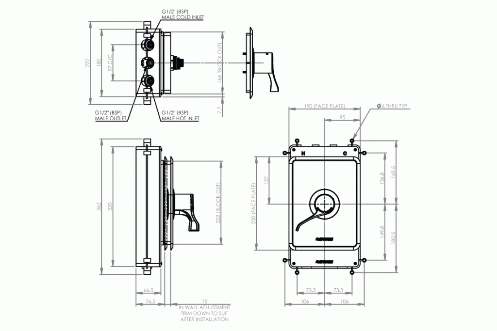 ENWARE AQUABLEND SQX THERMOSTATIC SHOWER MIXER - RECESSED WITH 100MM ...