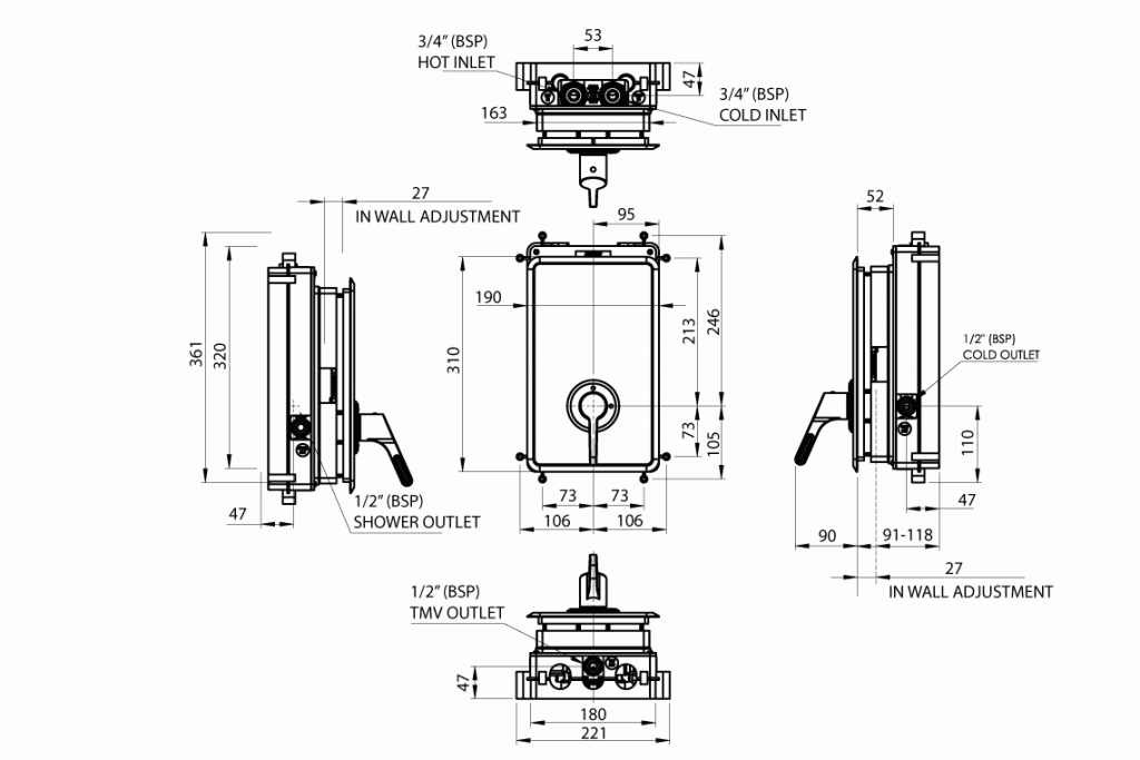 ENWARE AQUABLEND HEALTH POINT OF USE TMV WITH FOUR WAY MIXER ...
