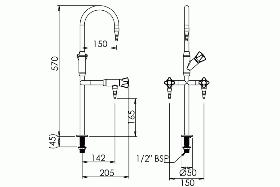 ENWARE COMLAB 3 WAY BENCH MOUNTED LABORATORY TAP WITH 2 FIXED AND 1 ...