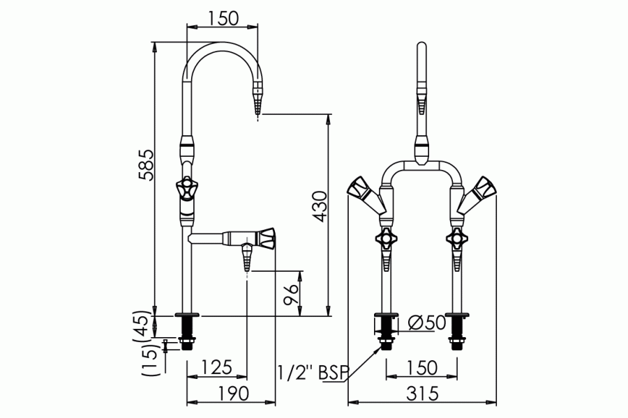 ENWARE COMLAB 3 WAY BENCH MOUNTED LABORATORY MIXING SET WITH SWIVEL ...