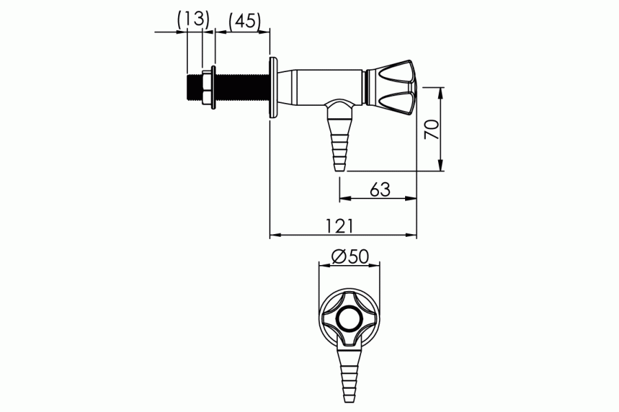 ENWARE COMLAB RIGHT ANGLE WALL MOUNTED LABORATORY TAP PUSH TO TURN ...