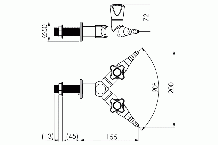 ENWARE COMLAB TWO WAY STRAIGHT 90 DEGREE WALL MOUNTED LABORATORY TAP ...