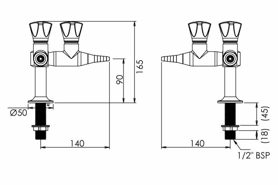 ENWARE COMLAB TWO WAY 90 DEGREE BENCH MOUNTED LABORATORY TAP PUSH TO ...